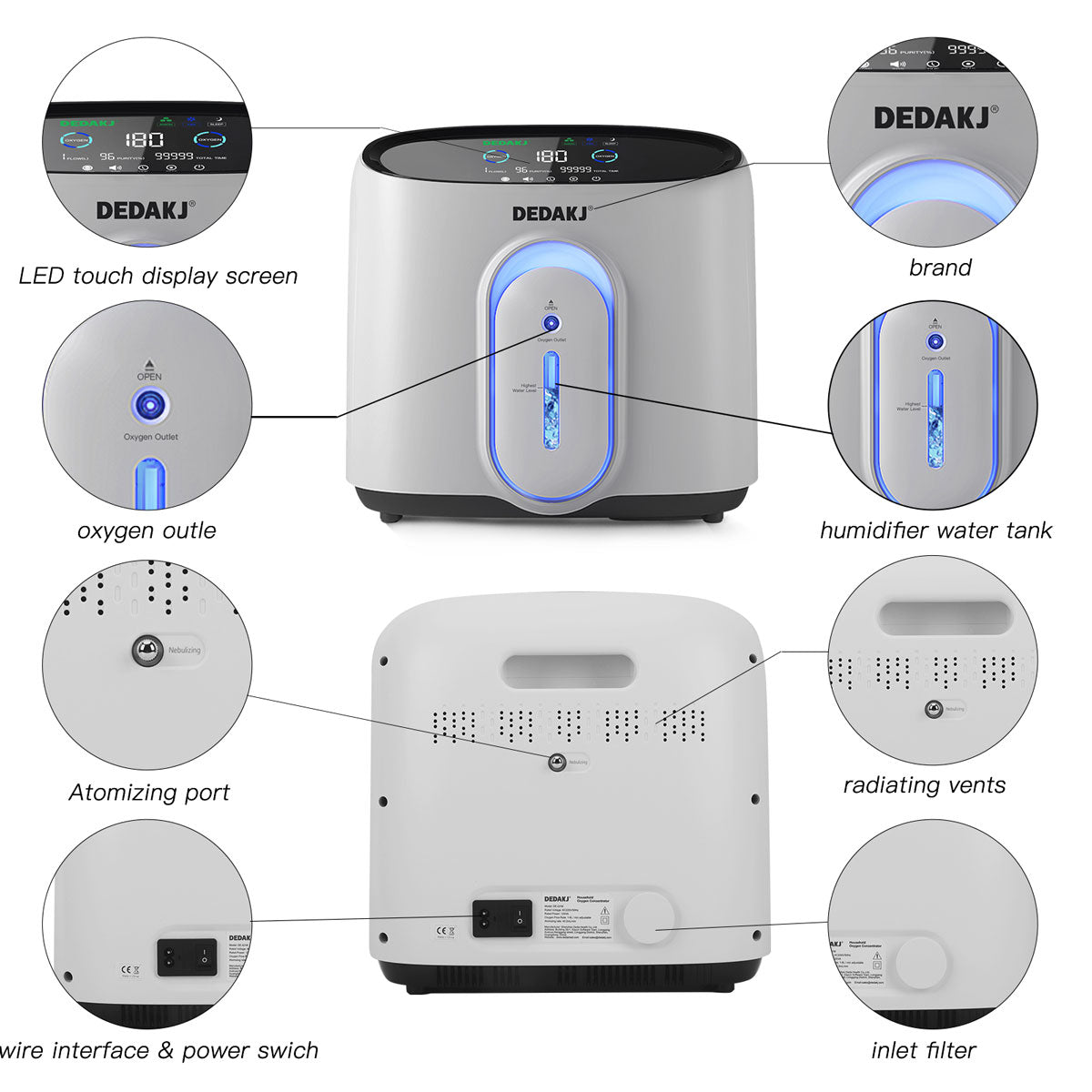 DEDAKJ 1-8 Liter Home Oxygen Concentrator Oxygen Generator Portable Ox ...